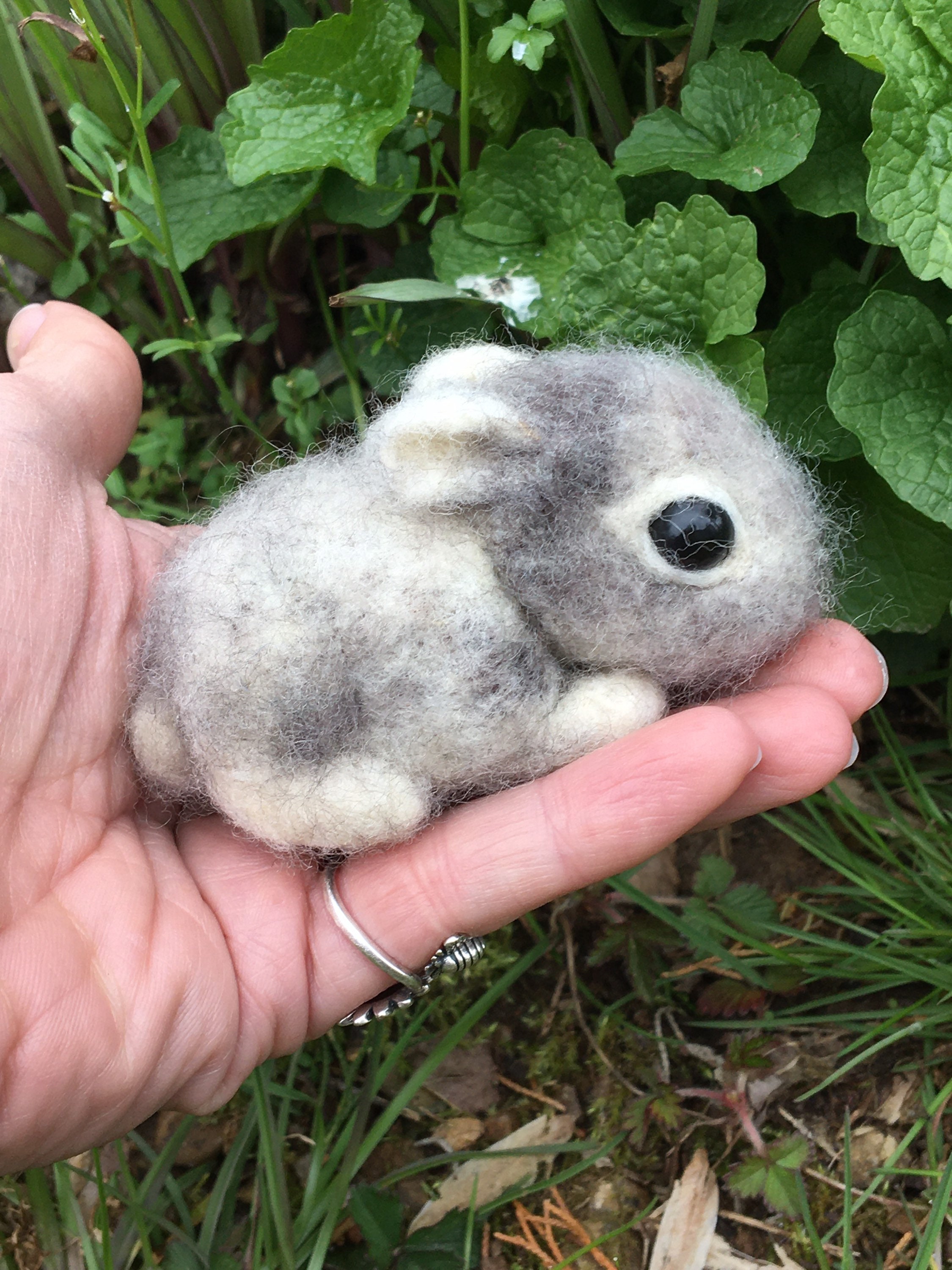 Needle Felted Baby Bunny in Gray and White Wool - Etsy