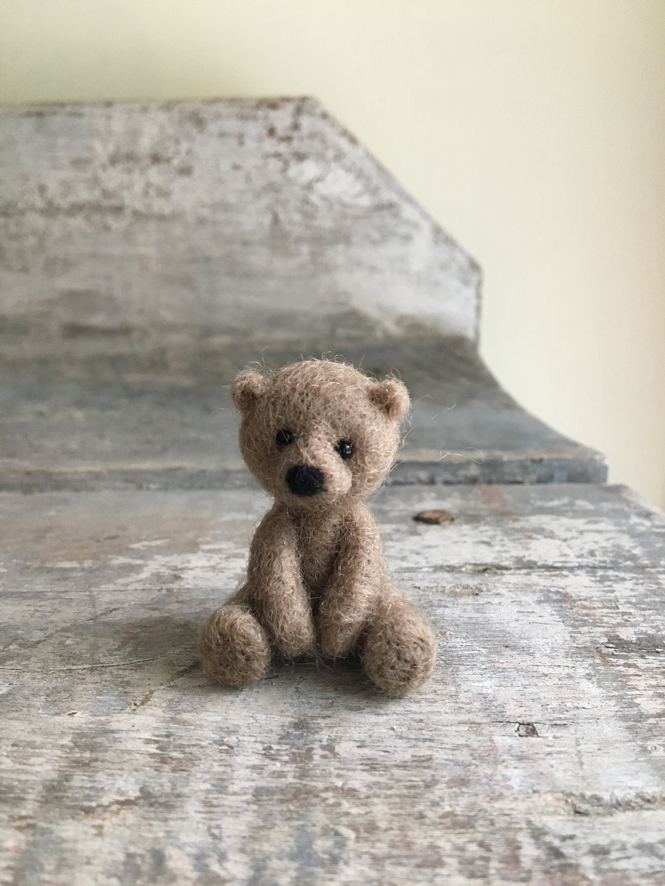 Miniature Teddy Bear Needle Felted Tan Light Brown Wool Teddy Bear One ...