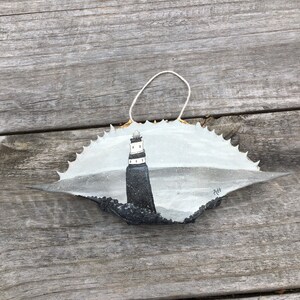 Hand Painted Crab Shell Lighthouse Beach Painting in Acrylic on ...