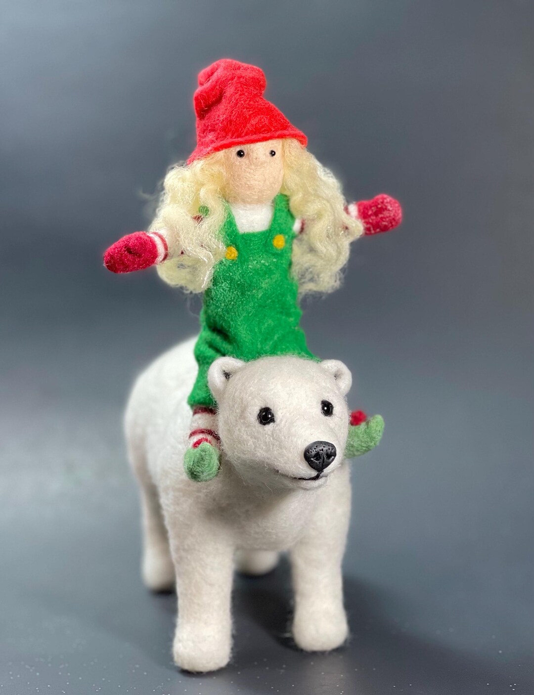 Polar Bear and Elf Miniature Needle Felted Bear and Elf Figurine - Etsy