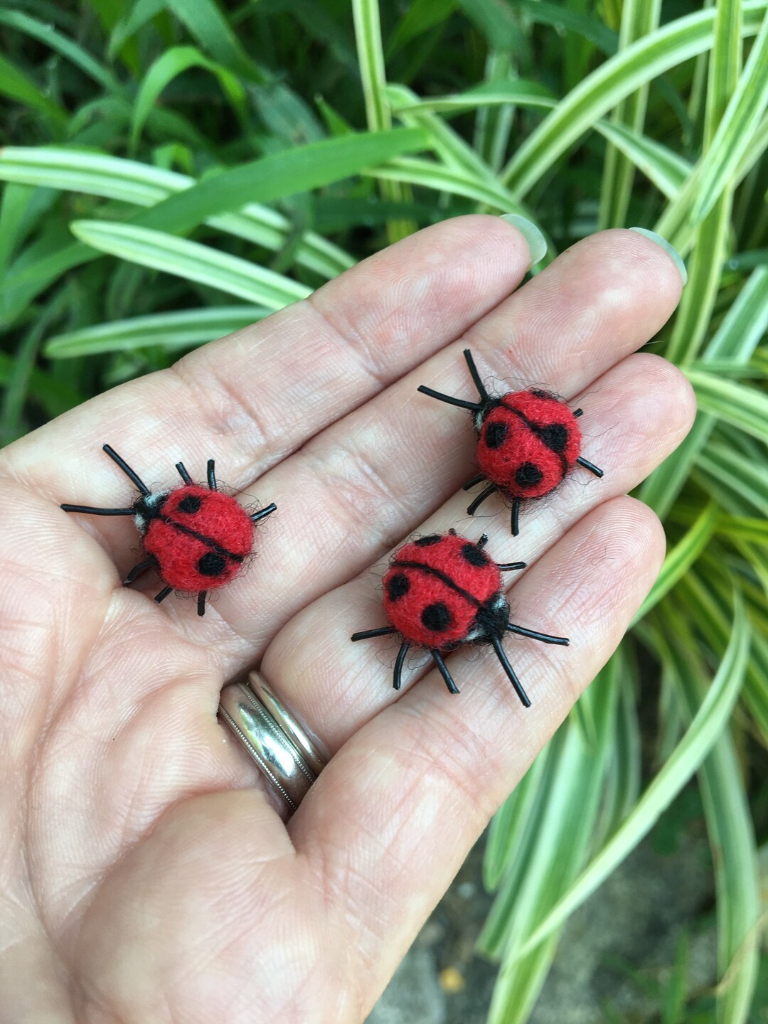 Needle Felted Lady Bugs Set of 3 Wool and Wire Ladybugs - Etsy