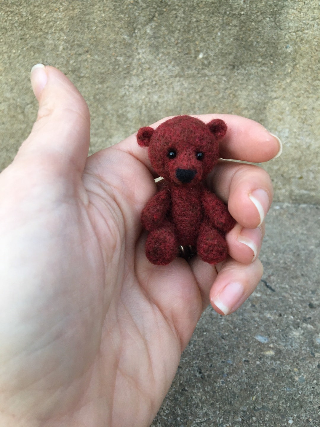 Needle Felted Miniature Teddy Bear, Burgundy Valentine Bear - Etsy