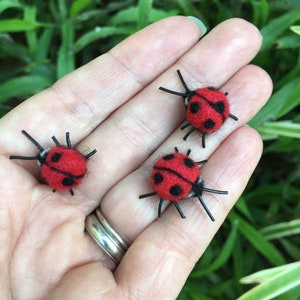 Needle Felted Lady Bugs Set of 3 Wool and Wire Ladybugs - Etsy