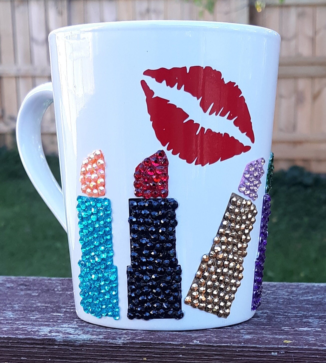 Lipstick With A Kiss, Lipstick Mug, Bling Mug, Rhinstone Mug, Afro Mug ...