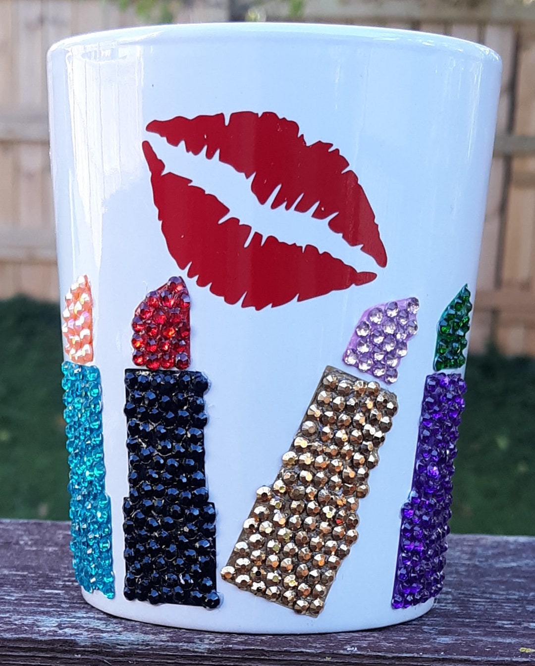 Lipstick With A Kiss, Lipstick Mug, Bling Mug, Rhinstone Mug, Afro Mug ...