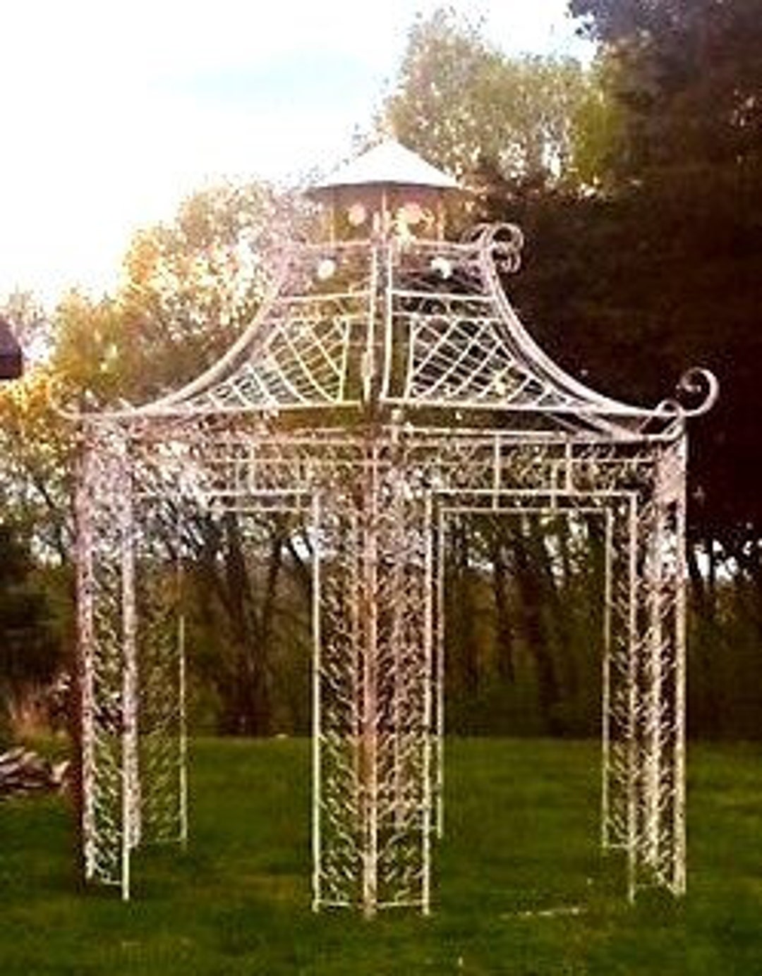 Large Garden Gazebo Dome Roof, Iron Metal Pergola Outdoor Patio Gazebo ...