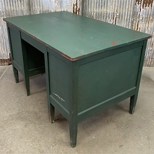 Vintage Green Desk With Drawers, Writing Desk, Home Office Desk, Wood ...