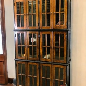 4'10" Triple Stack Cabinet, Black With Teak Doors, Kitchen Cabinet ...