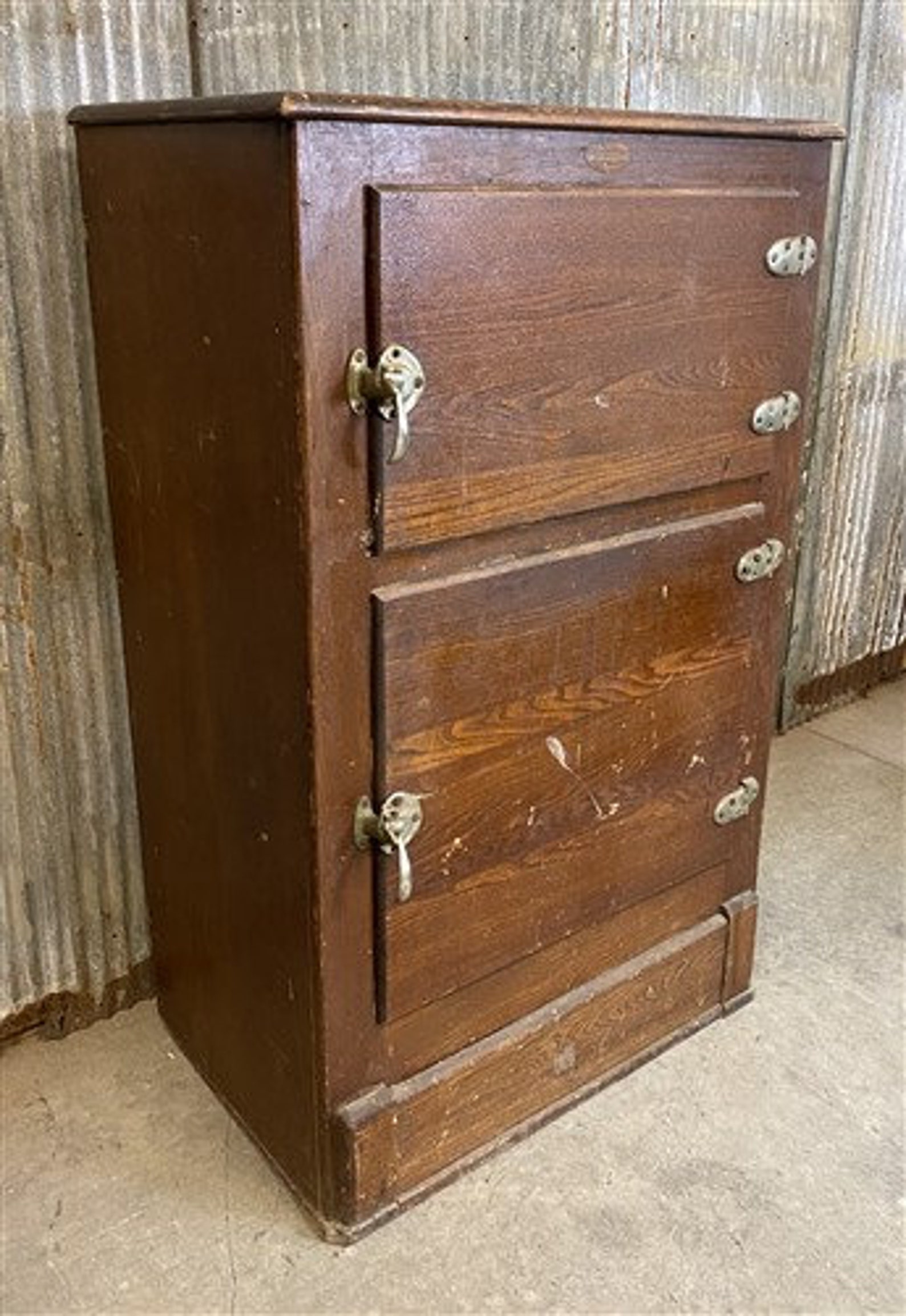 Vintage Oak Icebox Refrigerator, 2 Door Ice Chest, Primitive Kitchen ...