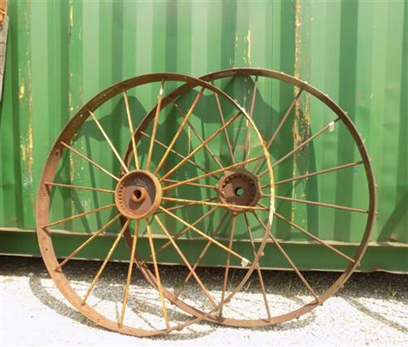 2 Cast Iron Implement Wheels, Wagon Wheel, Tractor Steel Rims ...