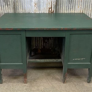 Vintage Green Desk With Drawers, Writing Desk, Home Office Desk, Wood ...