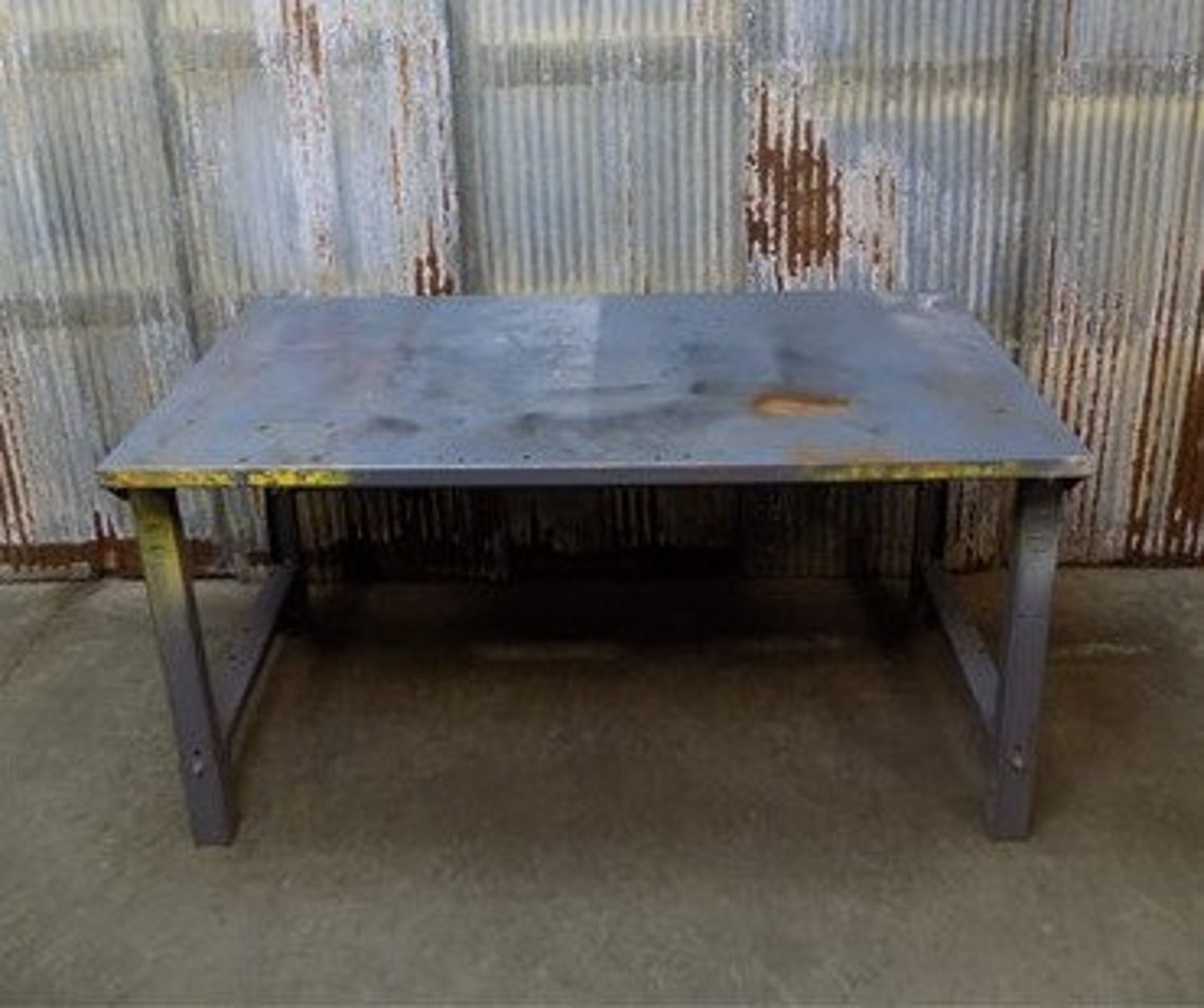 Vintage Industrial Metal Work Table Gray Steel Workbench Etsy