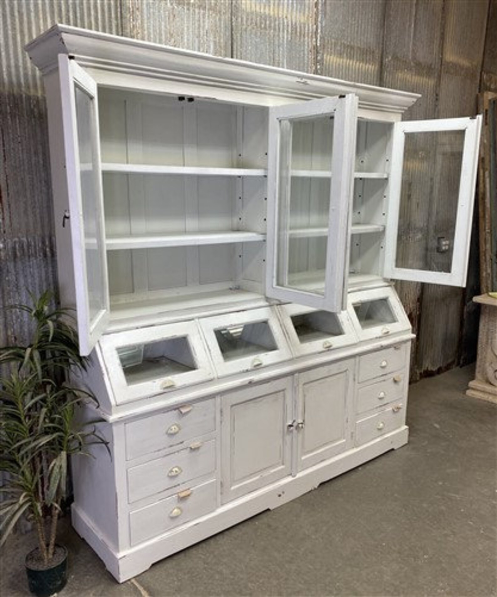 Flat Front White Kitchen Hutch Cabinet, Kitchen Pantry Storage, Wood ...