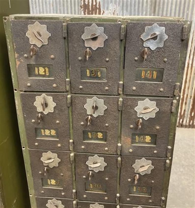 U.S. Post Office Station and 24 Mailbox Cabinet, Vintage PO Box Sorting ...