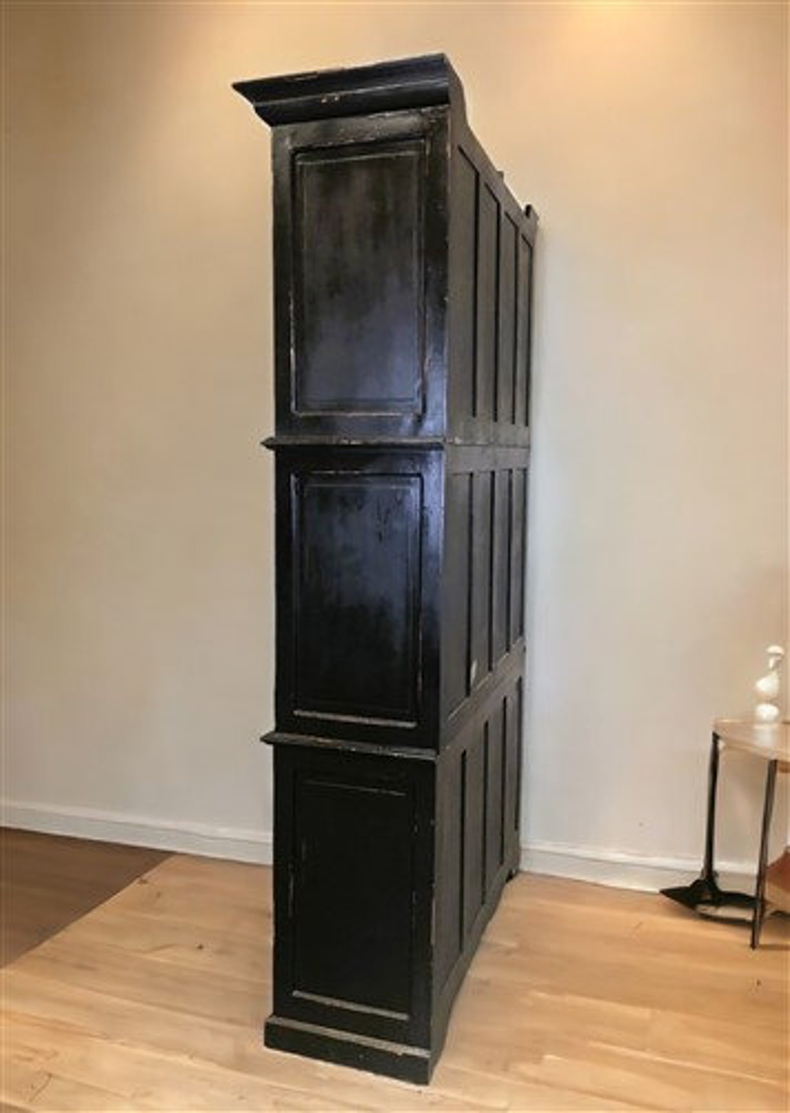 4'10" Triple Stack Cabinet, Black With Teak Doors, Kitchen Cabinet ...