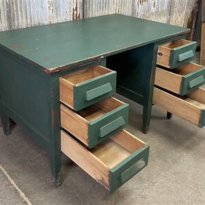 Vintage Green Desk With Drawers, Writing Desk, Home Office Desk, Wood ...