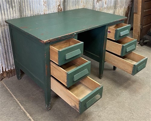 Vintage Green Desk With Drawers Writing Desk Home Office - Etsy