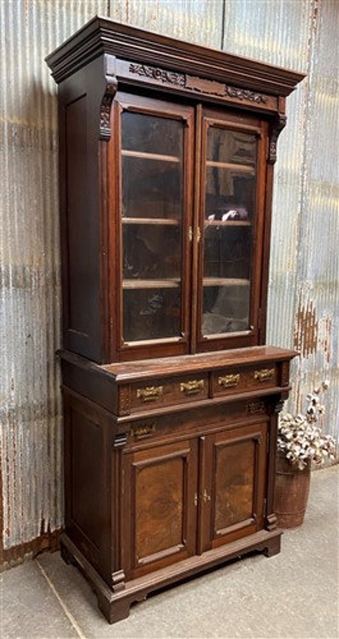 Walnut China Hutch, Display Case, China Cabinet, Kitchen Cabinet ...