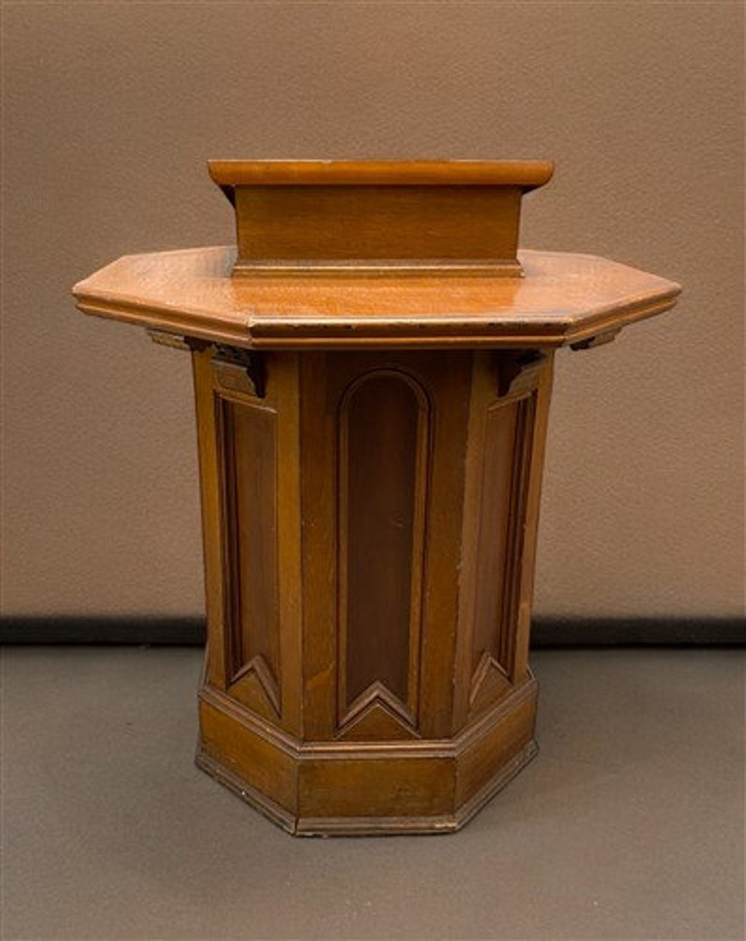 Wood Christian Church Pulpit Lectern, Vintage Octagonal Podium ...