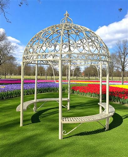 Elegant Swirl Gazebo With Bench, Dome Roof, Metal Pergola, Outdoor ...
