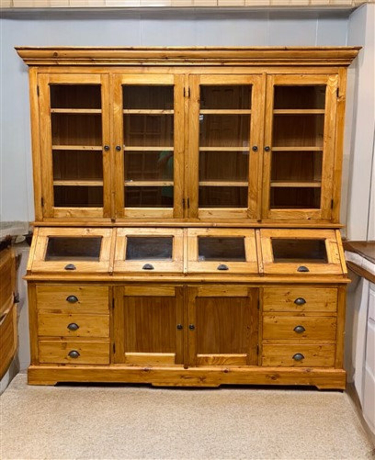 Flat Kitchen Hutch Cabinet, Kitchen Pantry Storage, Pine Wood Cupboard ...