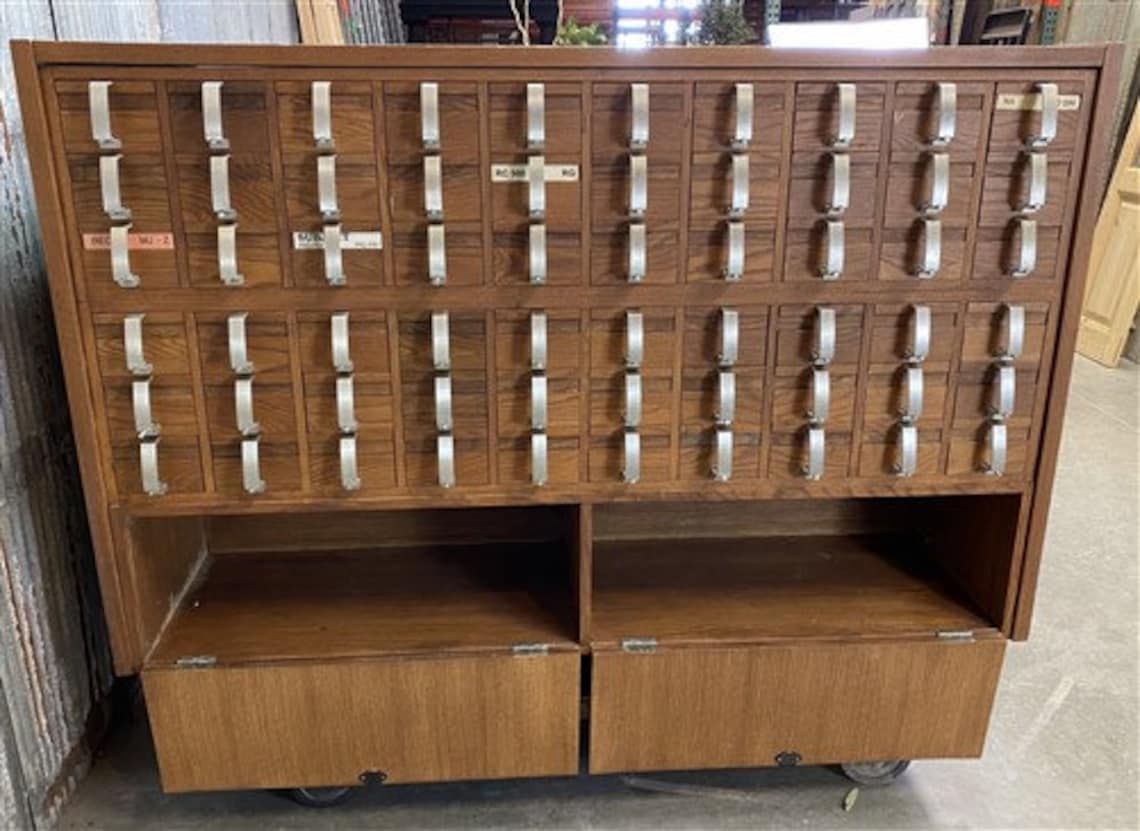 120 Drawer Card Catalog Cabinet, Vintage Library Card File Cabinet ...