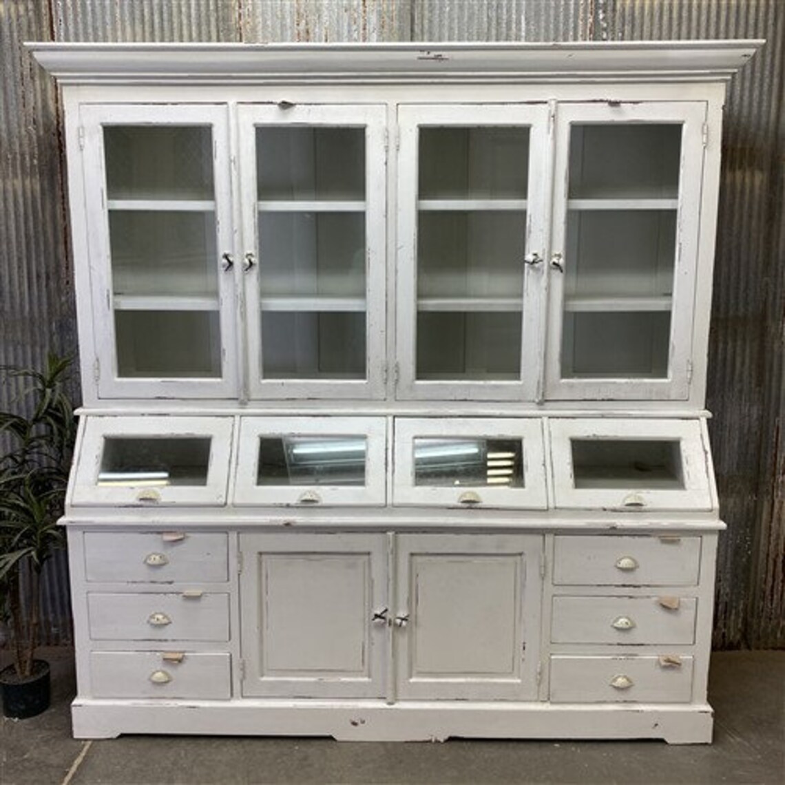 Flat Front White Kitchen Hutch Cabinet, Kitchen Pantry Storage, Wood ...