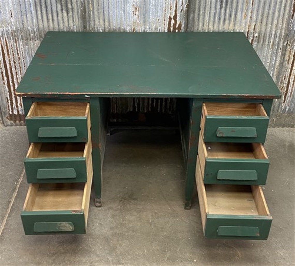 Vintage Green Desk With Drawers Writing Desk Home Office - Etsy