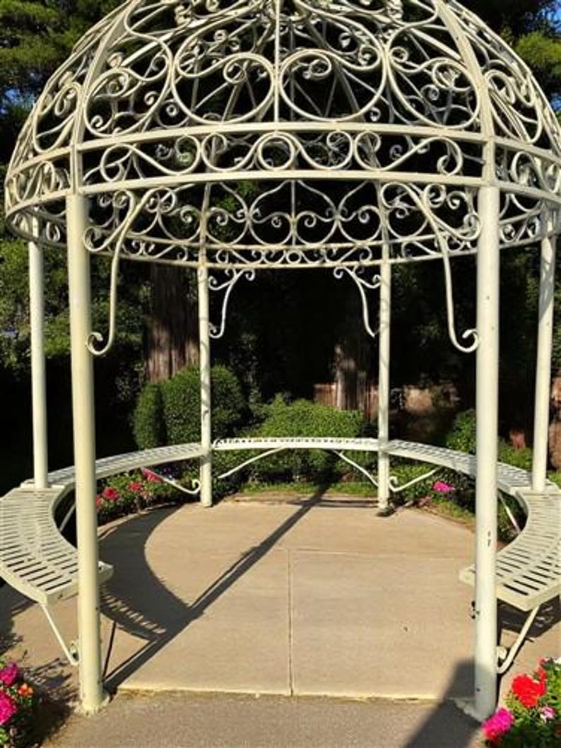Elegant Swirl Gazebo With Bench, Dome Roof, Metal Pergola, Outdoor ...
