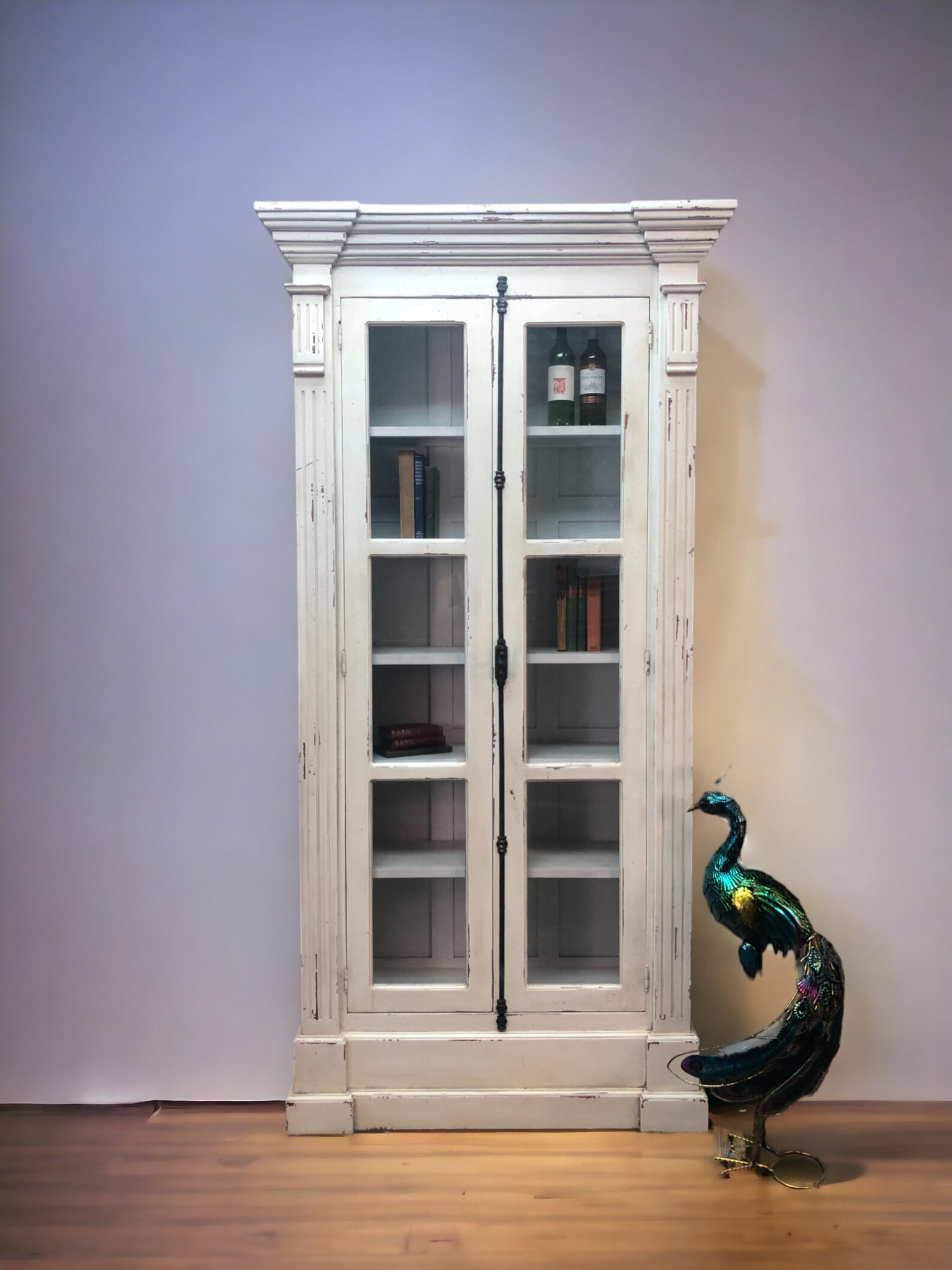 Library Bookcase, 2 Door White Display Case, Showcase, Kitchen Cabinet ...