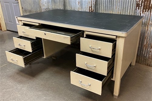Vintage Mid Century General Fireproofing Desk, Double Pedestal, Home ...