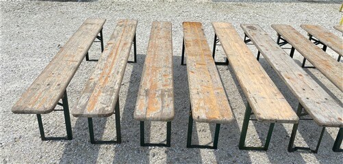 10 Vintage German Beer Garden Benches, Portable Industrial Wood Bench ...