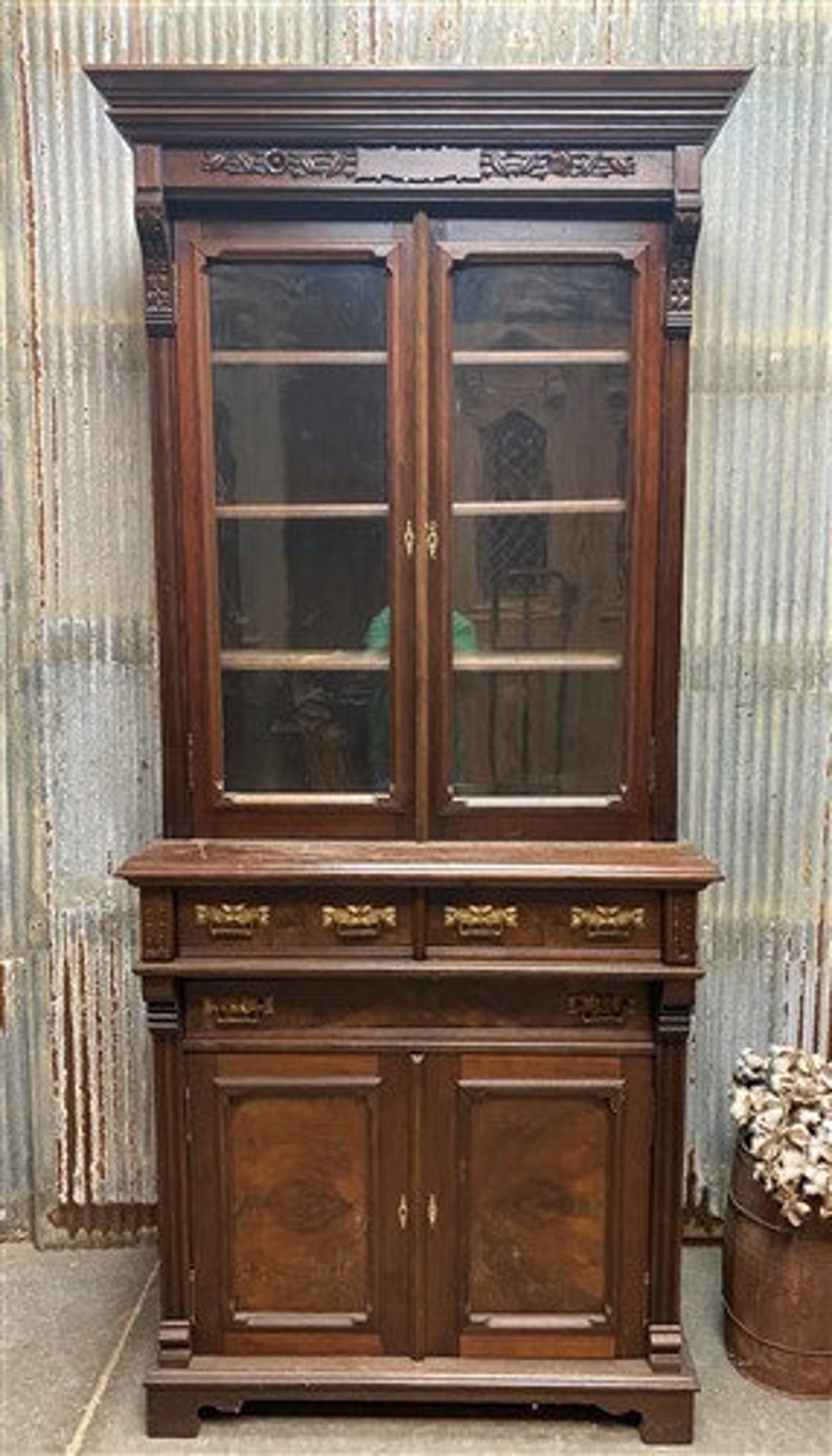 Walnut China Hutch, Display Case, China Cabinet, Kitchen Cabinet ...