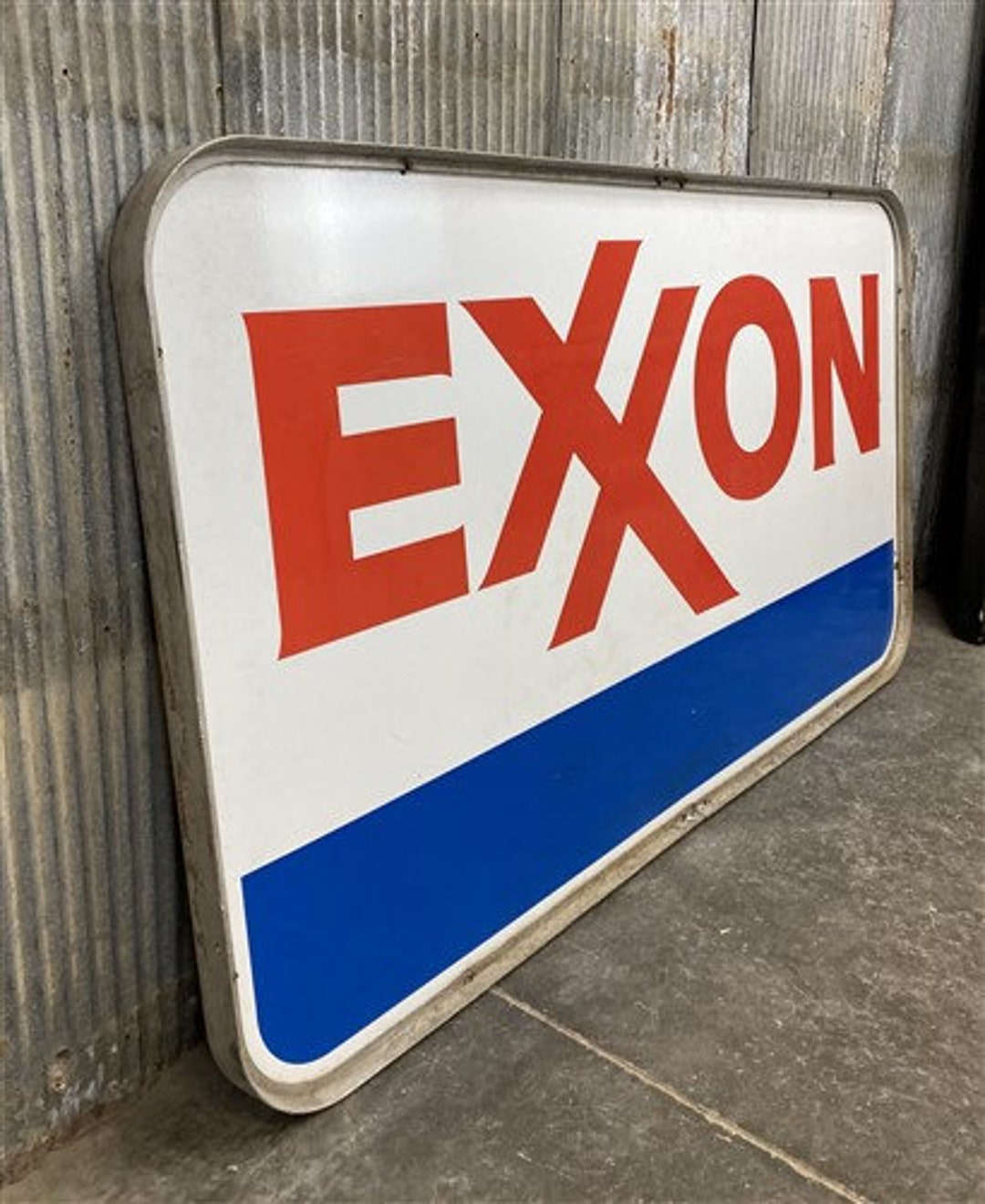 Exxon Sign, Vintage Aluminum Double Sided Sign, Exxon Motor Oil ...