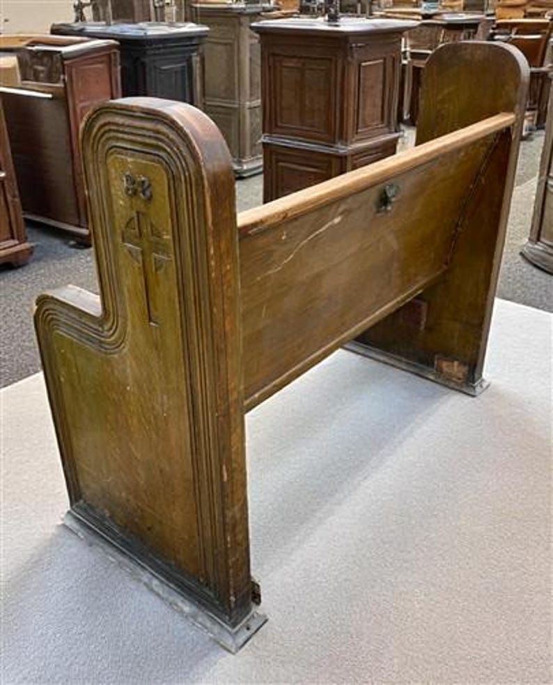 Vintage Wooden Church Pew, 3' 10" Porch Bench, Entry Foyer, Dining ...