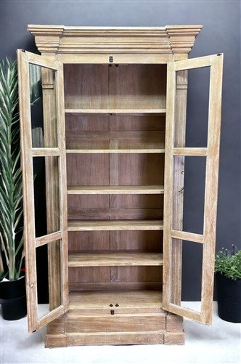 Library Bookcase, 2 Door Natural Display Case, Showcase, Kitchen ...