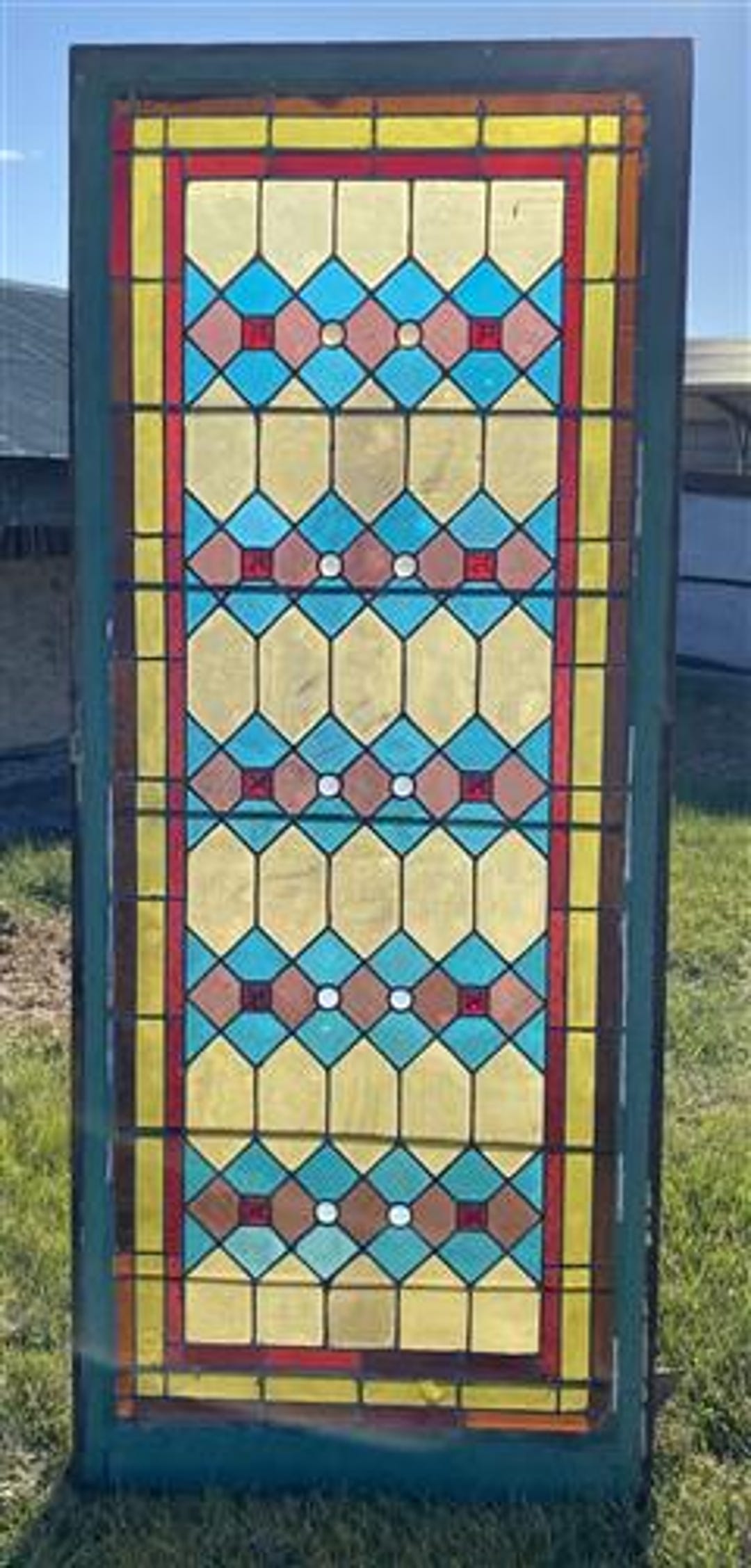 Antique Stained Glass Window, Rectangular Window, Architectural Leaded ...