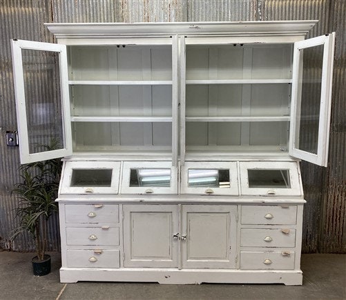 Flat Front White Kitchen Hutch Cabinet, Kitchen Pantry Storage, Wood ...