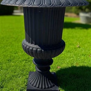 39" Tall Cast Iron Fluted Urn, Flower Pot Plant Holder, Garden Patio ...