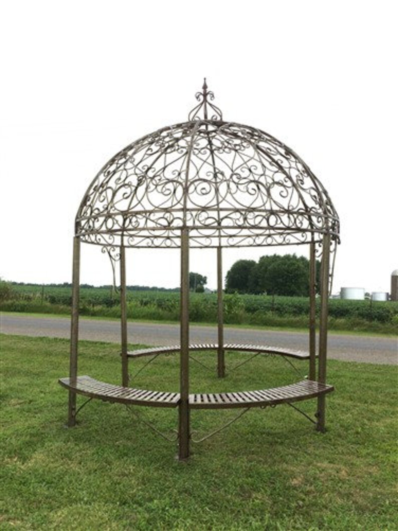 Elegant Swirl Gazebo With Bench, Dome Roof, Metal Pergola, Outdoor ...