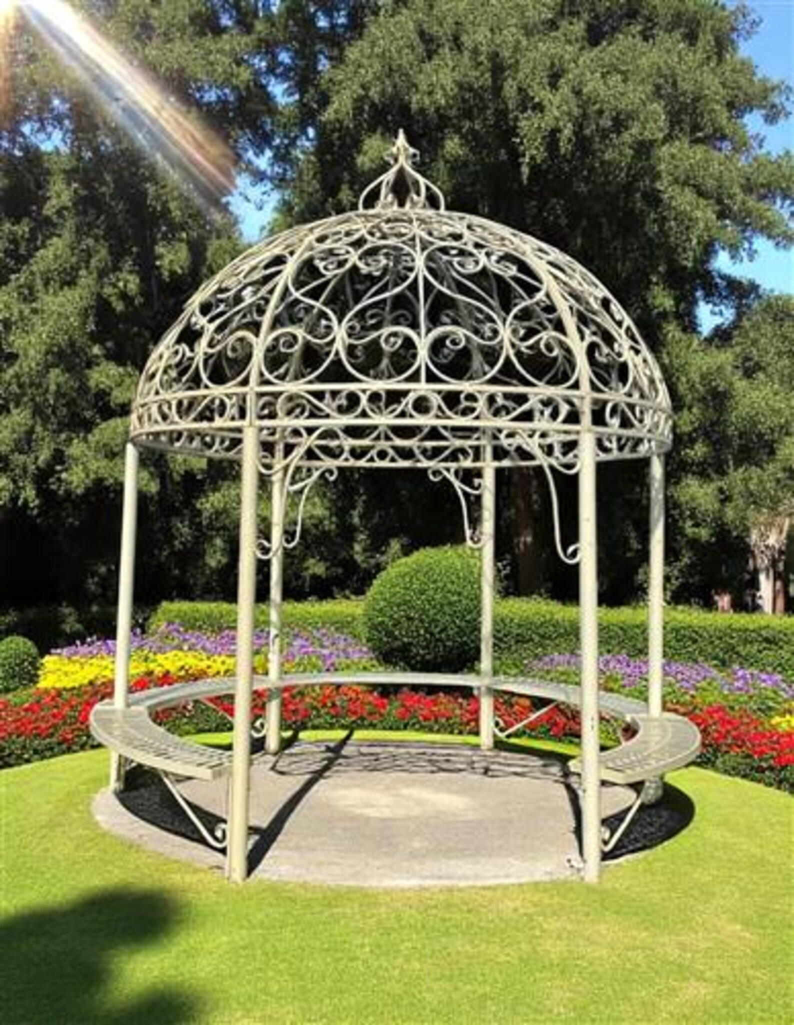 Elegant Swirl Gazebo With Bench, Dome Roof, Metal Pergola, Outdoor ...