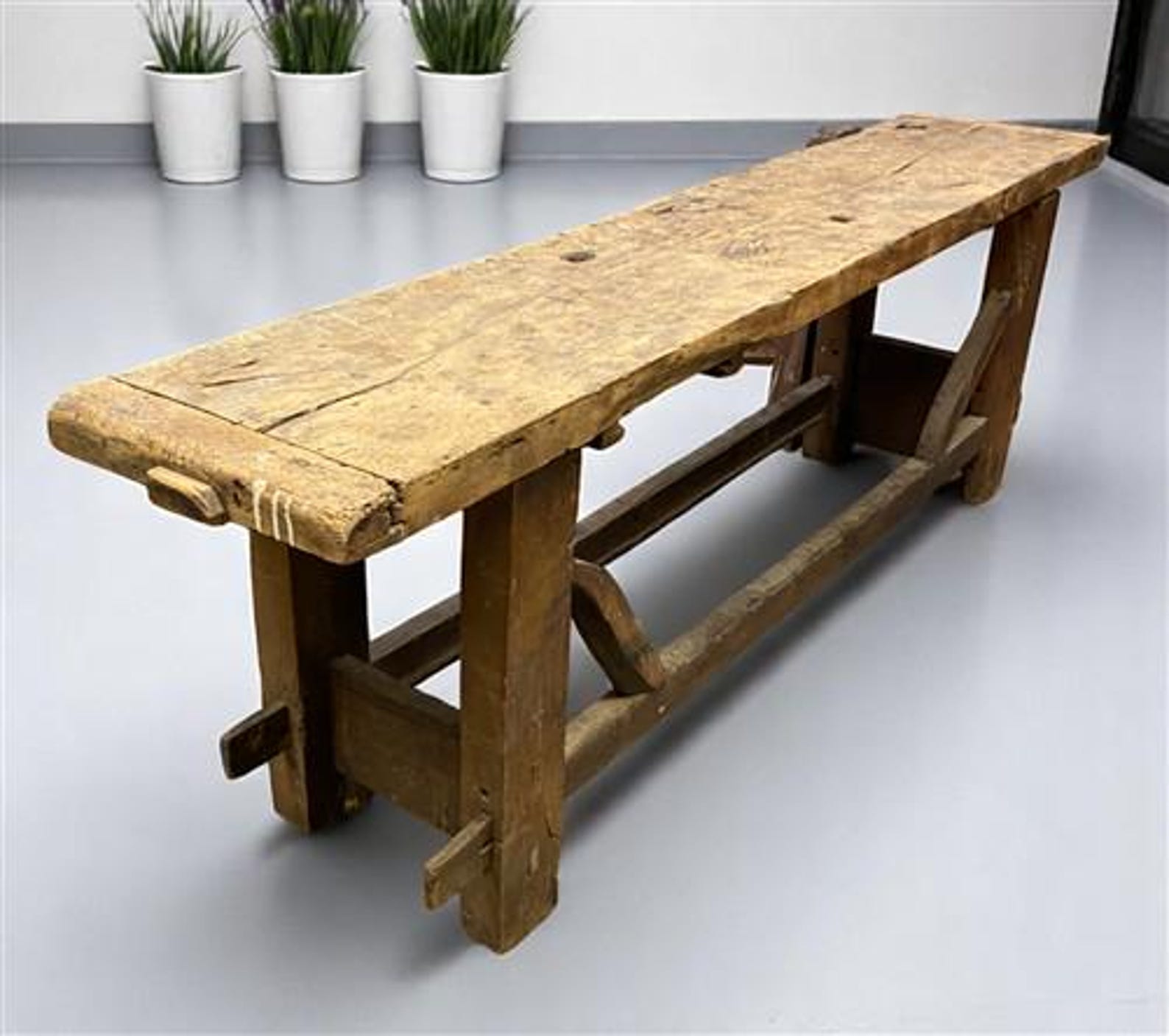 Vintage Rustic Work Table, Carpenter's Workbench, Woodworking Console ...