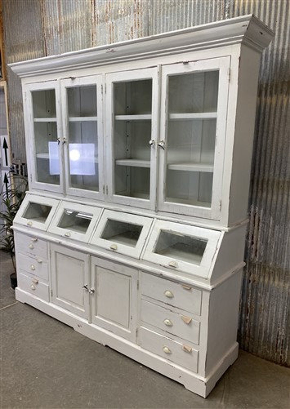 Flat Front White Kitchen Hutch Cabinet, Kitchen Pantry Storage, Wood ...