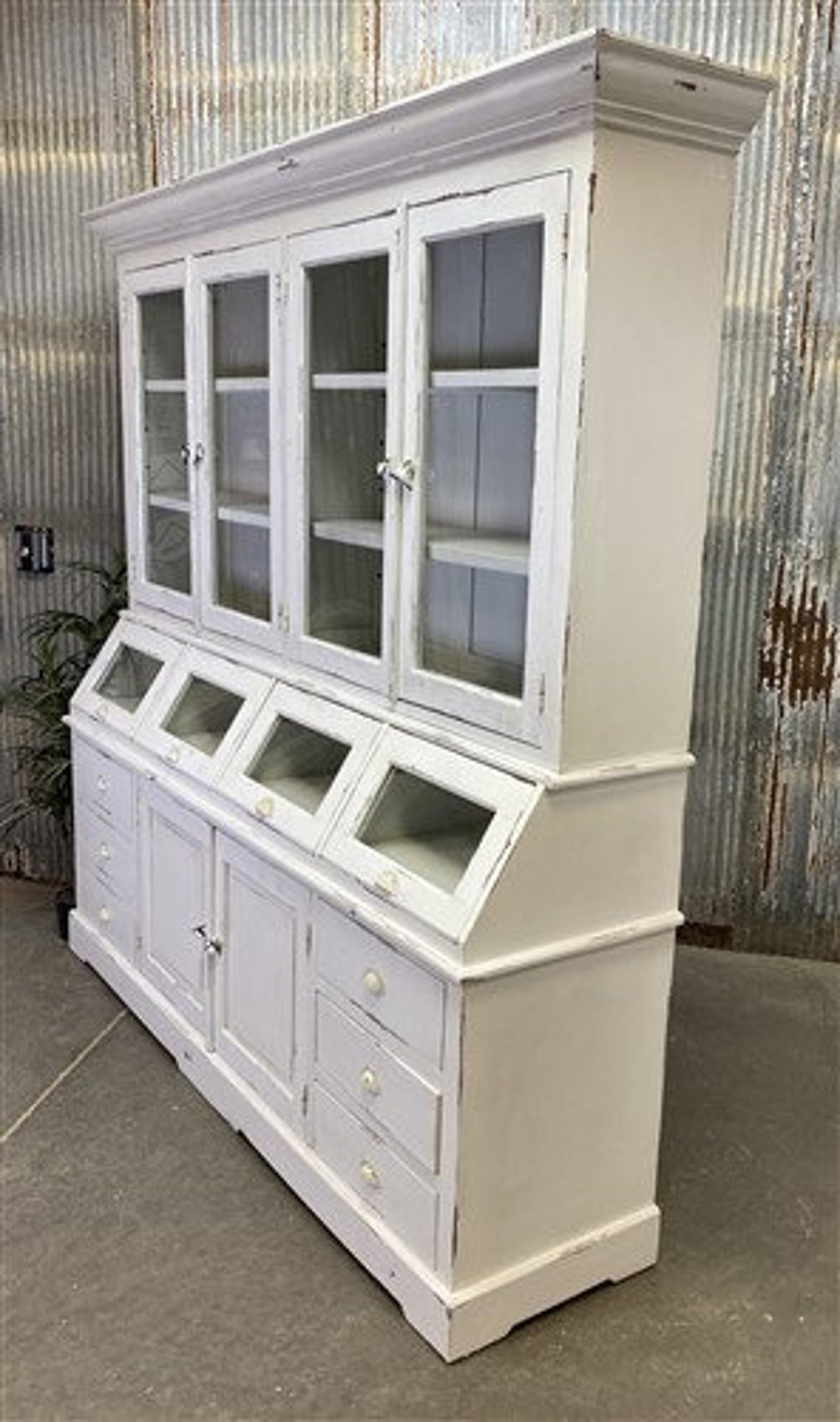 Flat Front White Kitchen Hutch Cabinet, Kitchen Pantry Storage, Wood ...