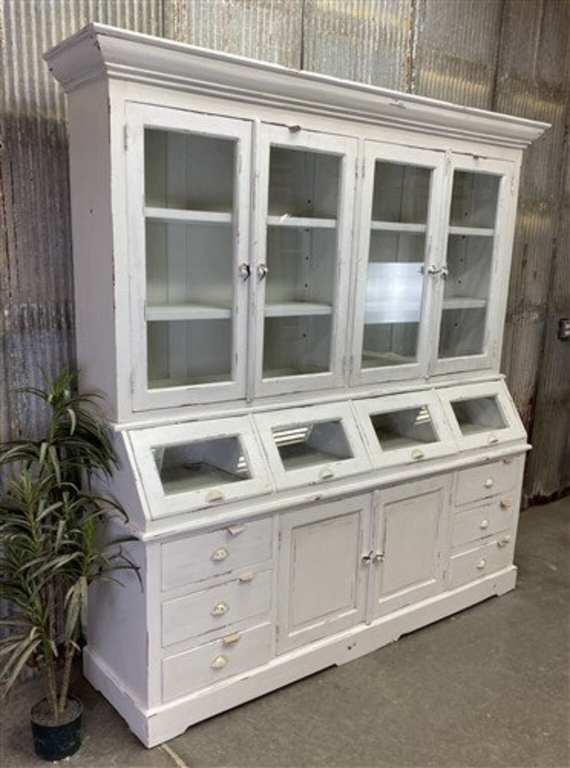 Flat Front White Kitchen Hutch Cabinet, Kitchen Pantry Storage, Wood ...