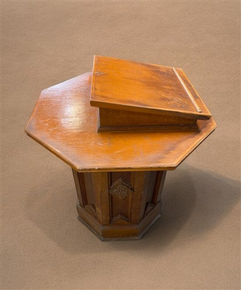 Wood Christian Church Pulpit Lectern, Vintage Octagonal Podium ...
