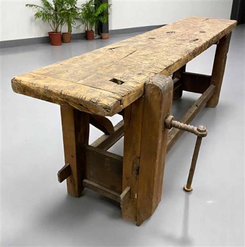 Vintage Rustic Work Table, Carpenter's Workbench, Woodworking Console ...