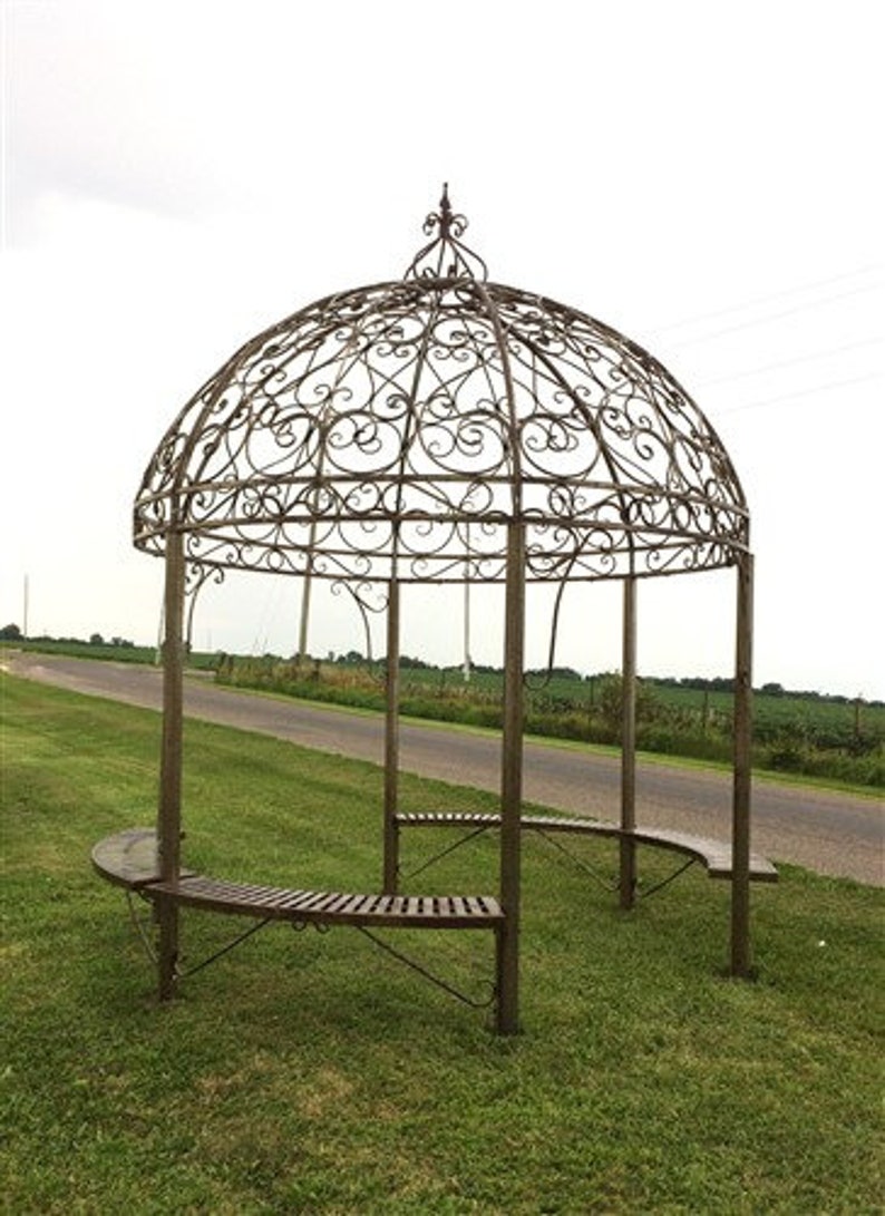 Elegant Swirl Gazebo With Bench, Dome Roof, Metal Pergola, Outdoor ...
