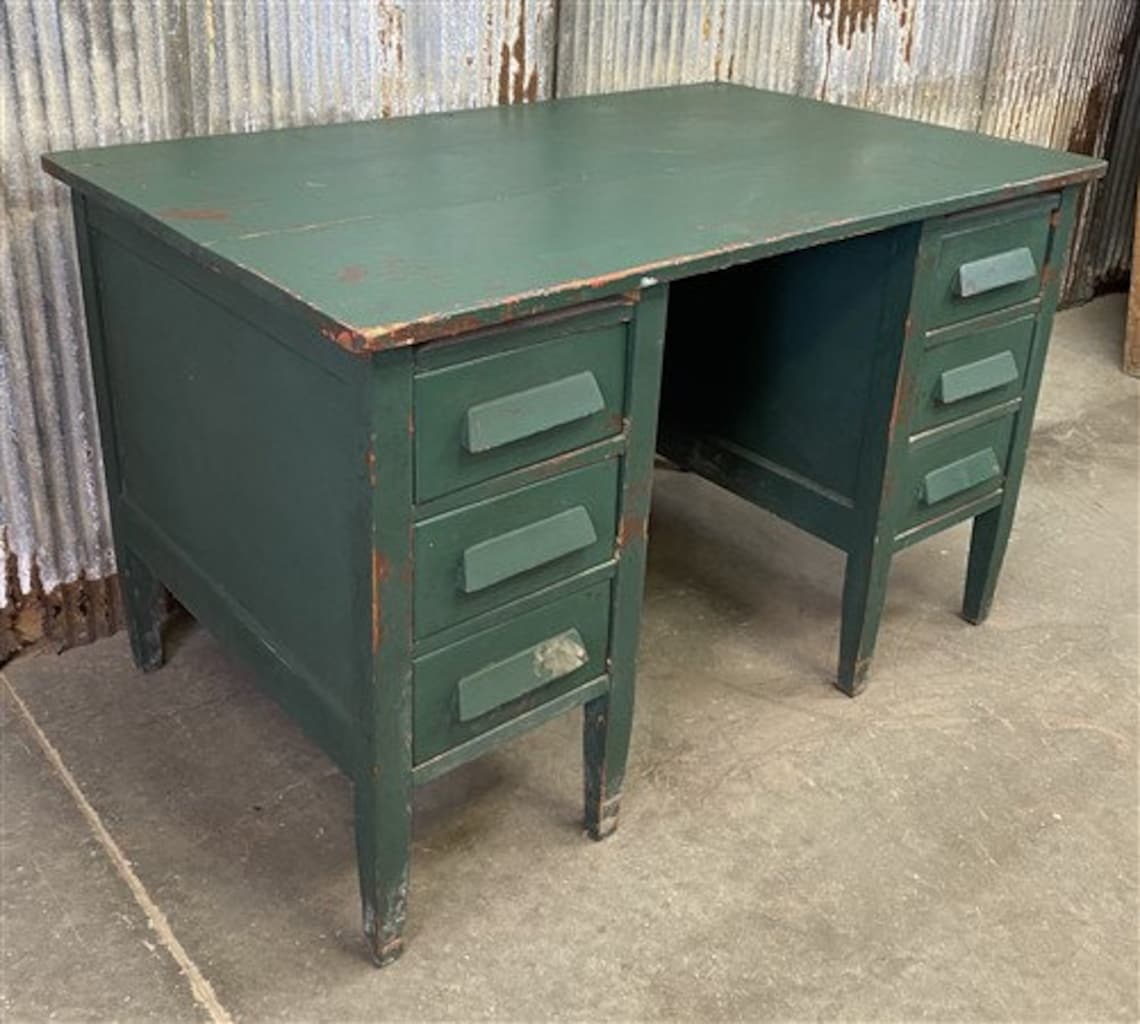 Vintage Green Desk With Drawers Writing Desk Home Office - Etsy