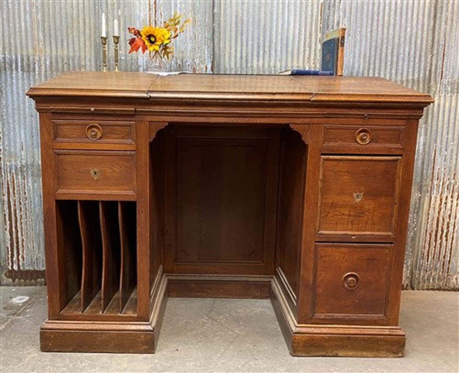 Vintage Oak Slant Front Desk, Standing Desk, Wood Furniture, Secretary ...